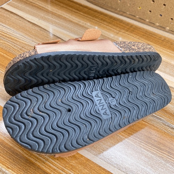 Anna | Shoes | Anna 75 Leather Metallic Rose Gold Buckle Double Strap ...